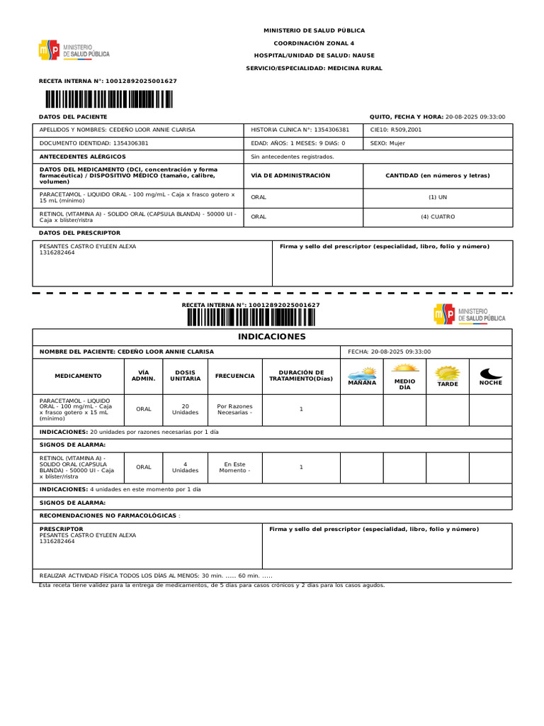 Receta - 2025-08-20T105103.082 | PDF | Medicamentos con receta | Vitamina a