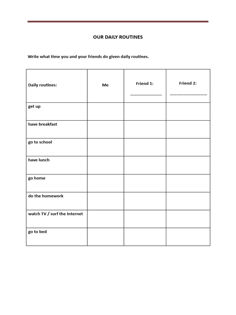 Daily Routines Worksheet | PDF