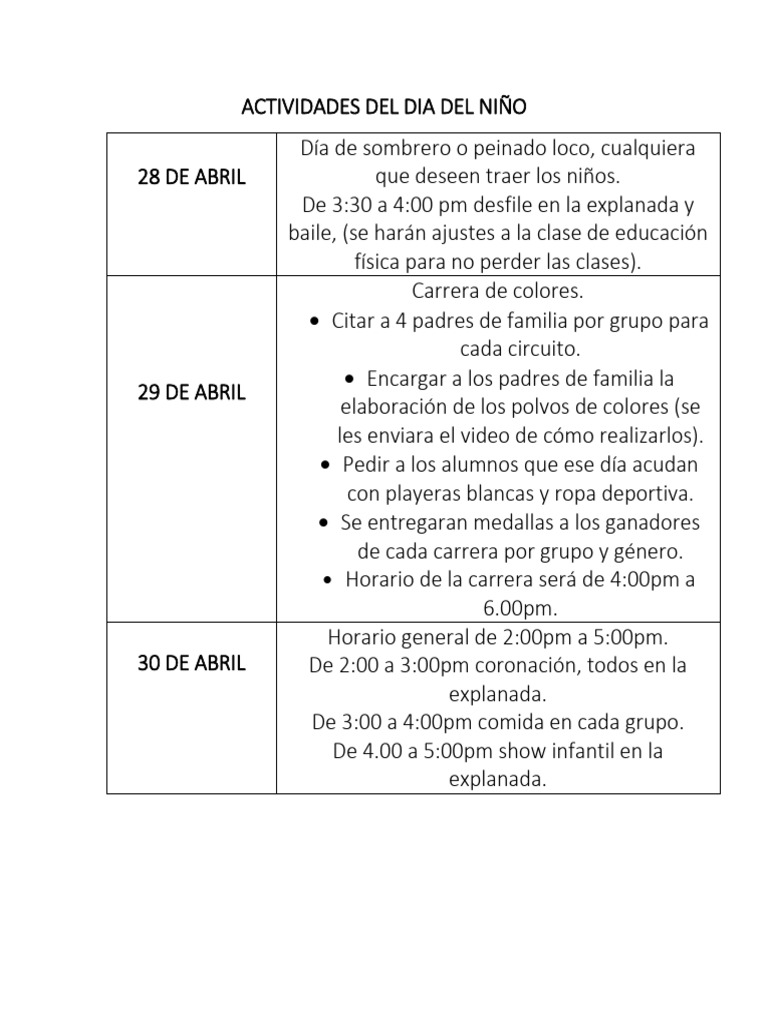 Actividades Día del Niño 2023 | PDF