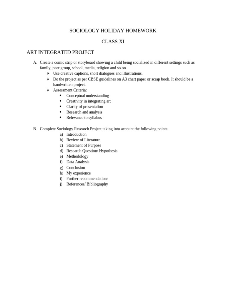 Sociology Holiday Homework Project | PDF