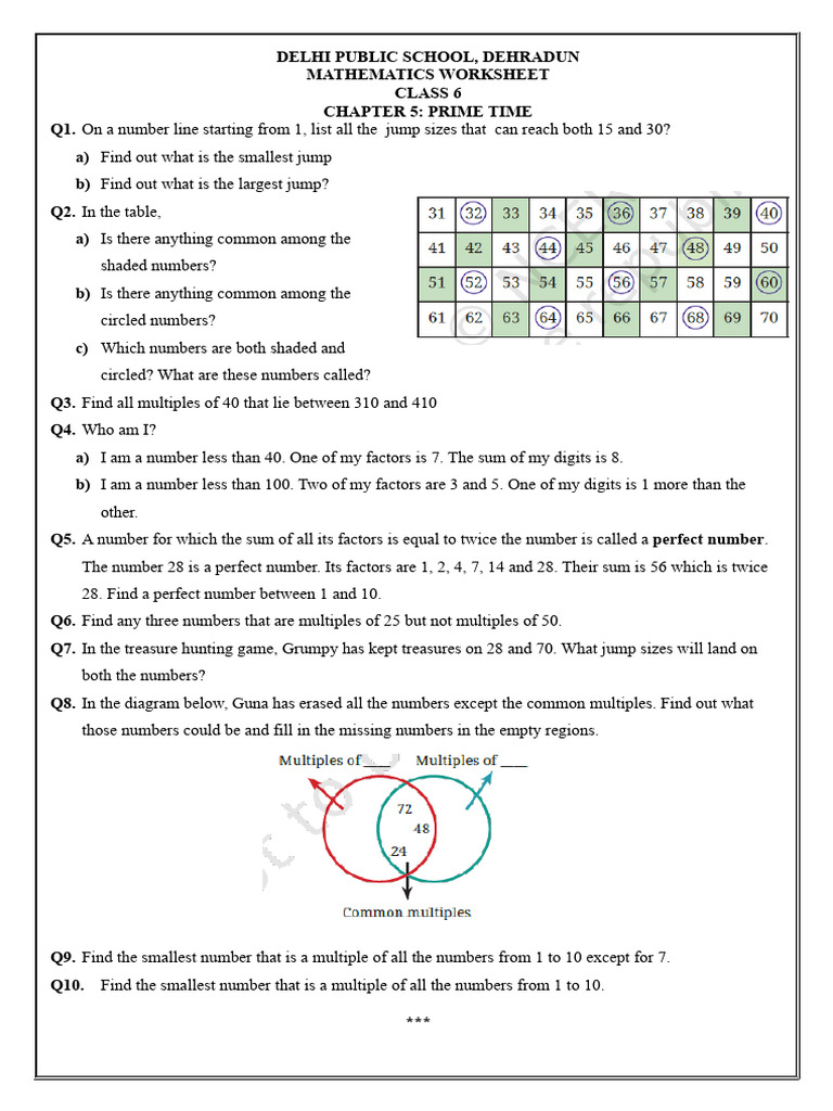 Class 6 Maths: Prime Time Worksheet | PDF
