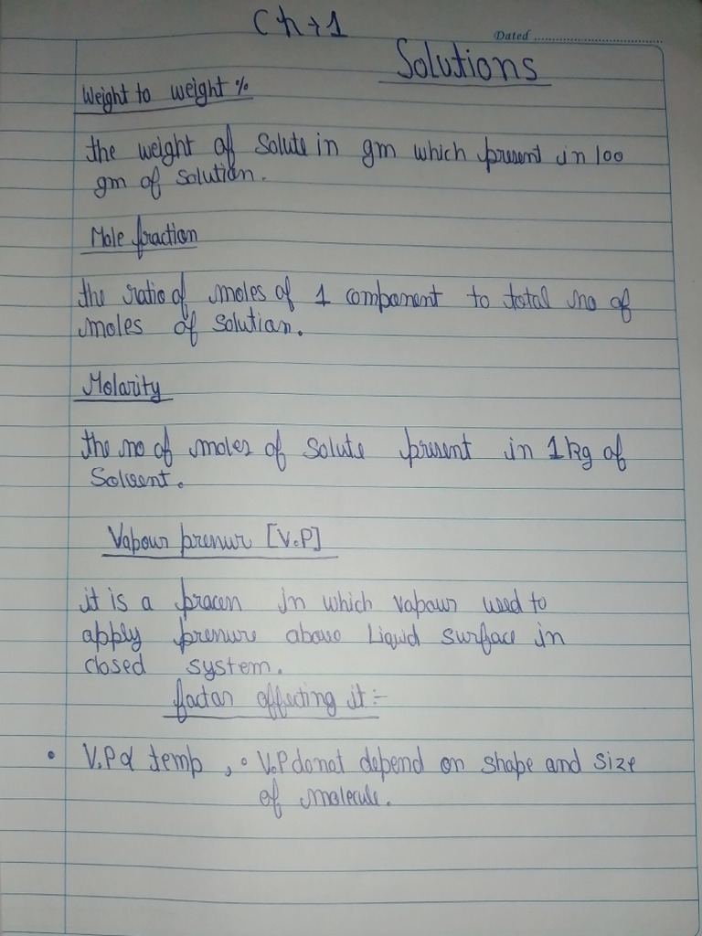 Chemistry CH 1 Solutions - Class 12 PDF | PDF