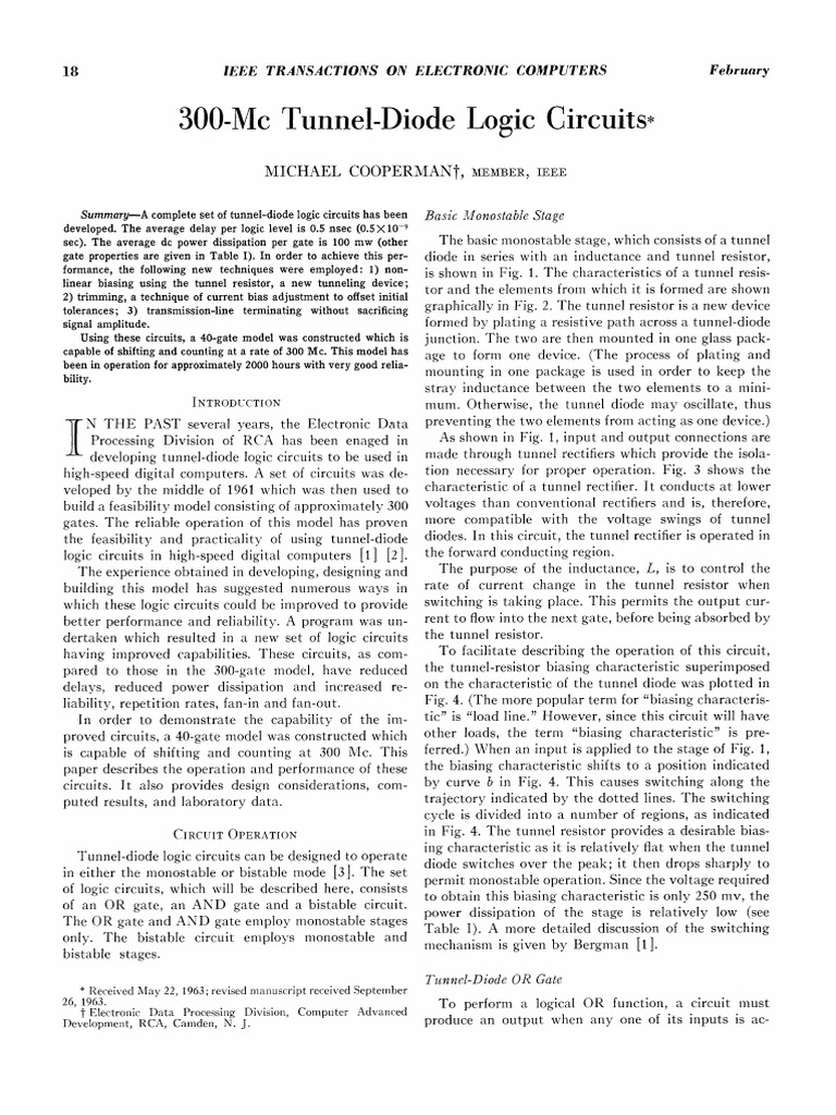 300-Mc Tunnel-Diode Logic Circuits | PDF | Rectifier | Logic Gate