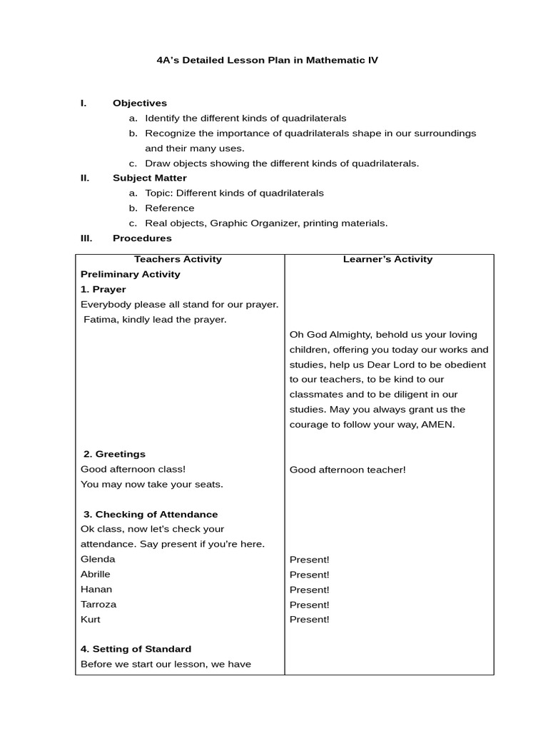 Lesson Plan: Understanding Quadrilaterals | PDF | Rectangle | Euclidean ...