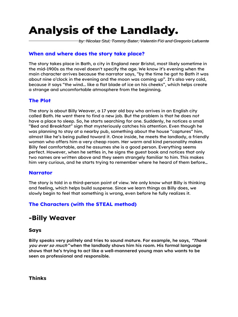 Analysis of The Landlady | PDF