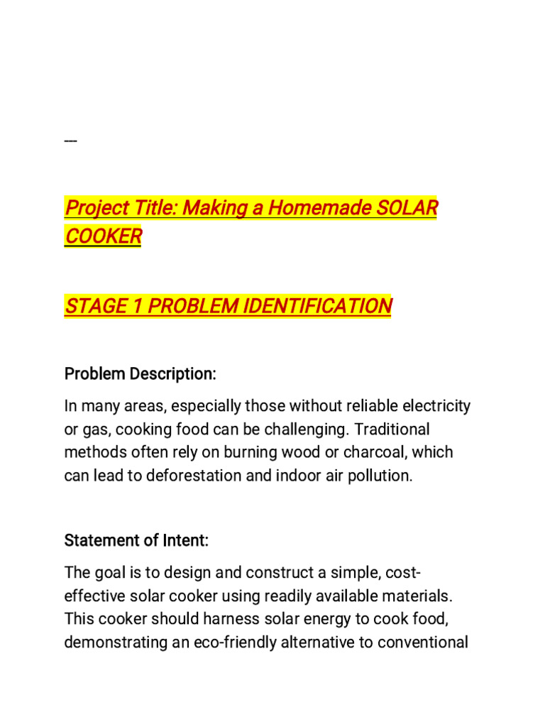 SOLAR COOKER PROJECT | PDF | Kitchen Stove | Solar Energy