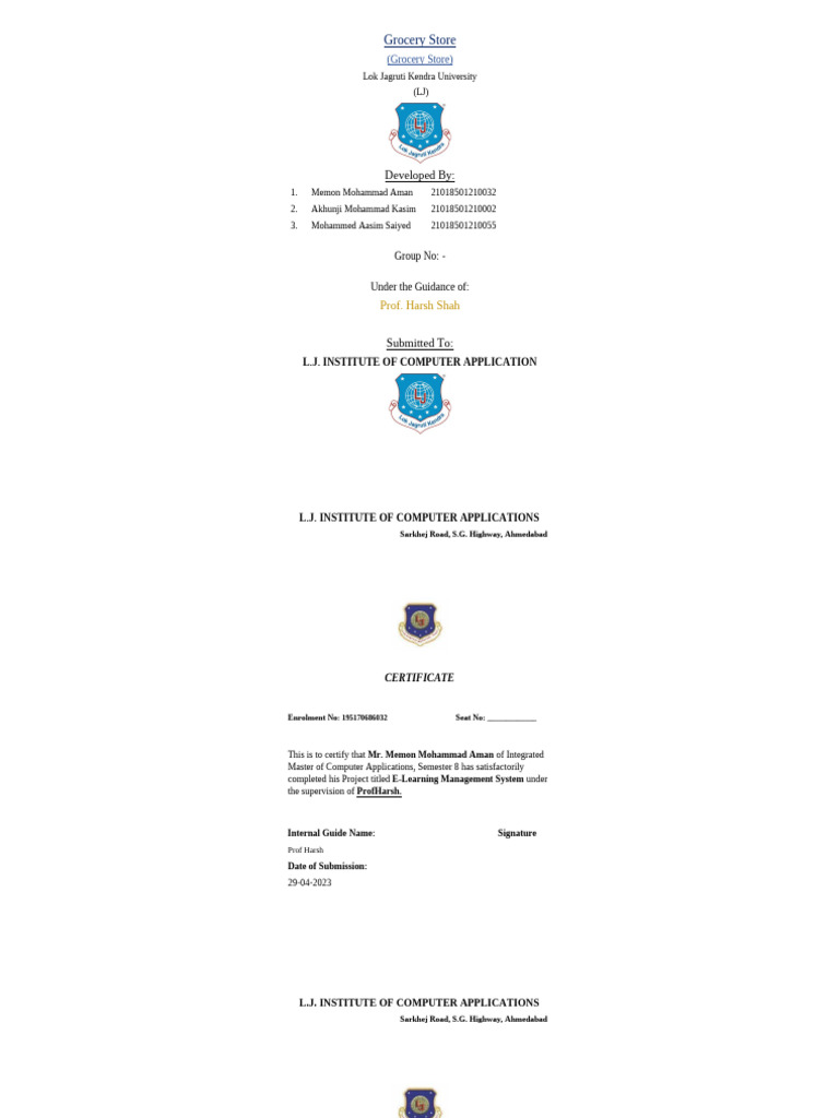 E-Learning Grocery Store Project Overview | PDF | Usability | Inventory