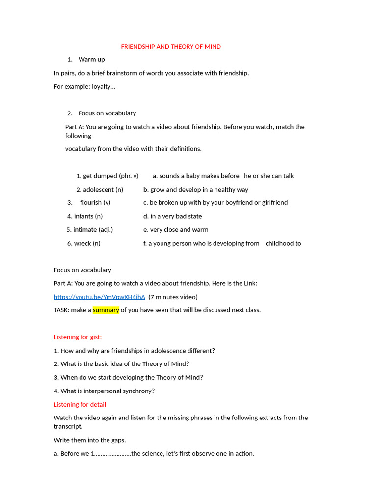 Friendship and Theory of Mind Insights | PDF