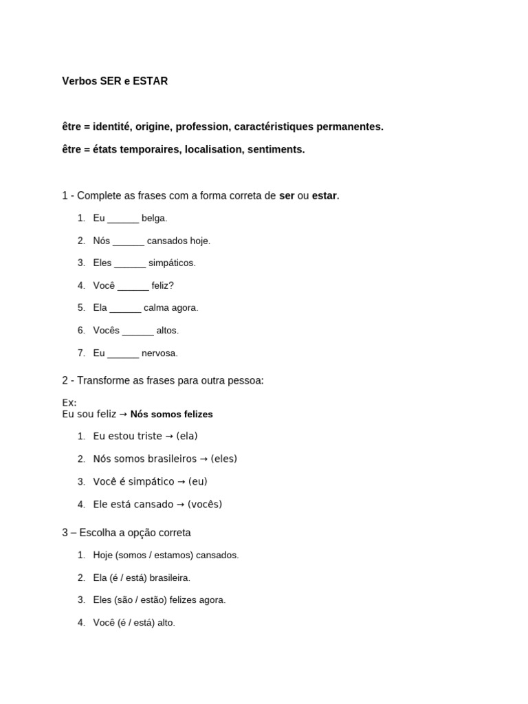 Verbos Ser e Estar | PDF