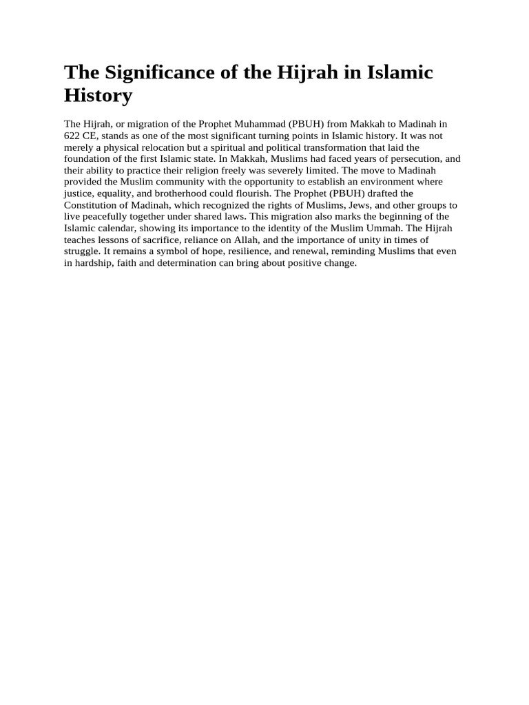 The Significance of The Hijrah in Islamic History | PDF