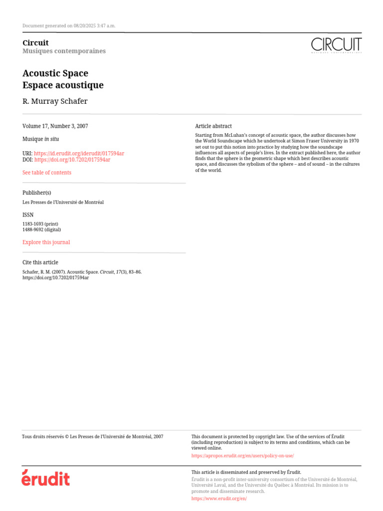 Acoustic Space Espace Acoustique | PDF | Sound | Space