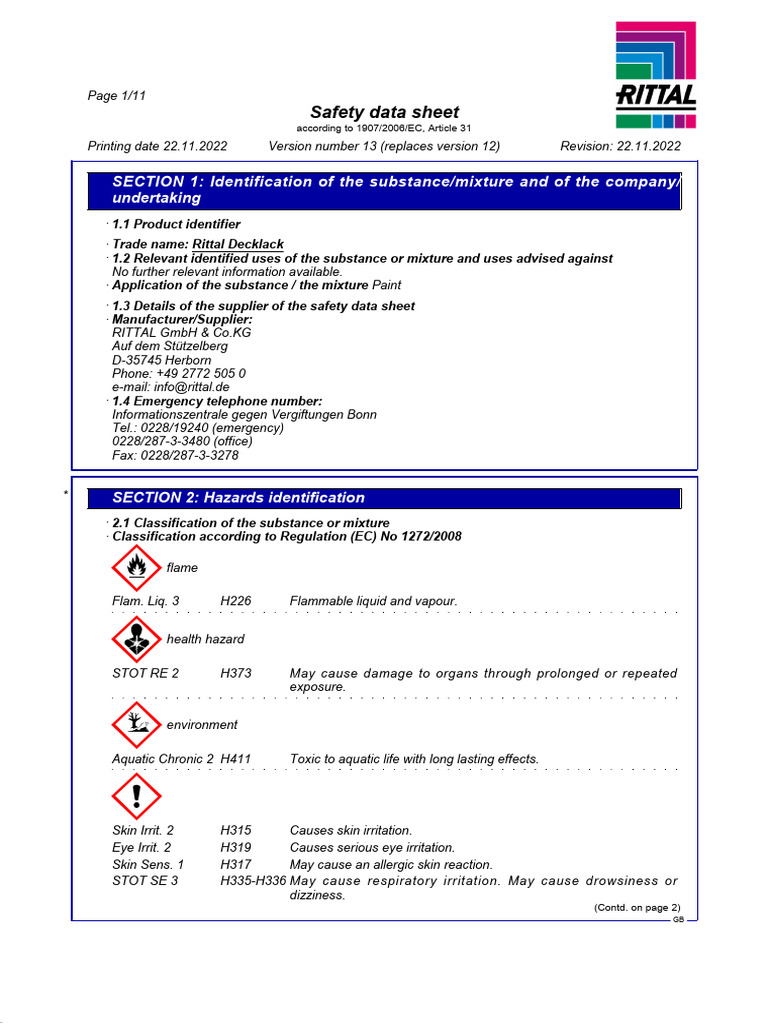Safety Data Sheet Primer Paint RAL7035 2438 735 | PDF | Toxicity ...