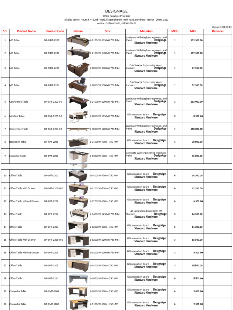 Office Furniture Price List 2025 | PDF | Furniture | Office Work