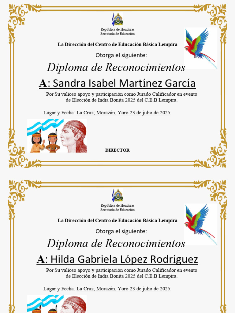 Diploma de Reconocimiento 2025 Honduras | PDF