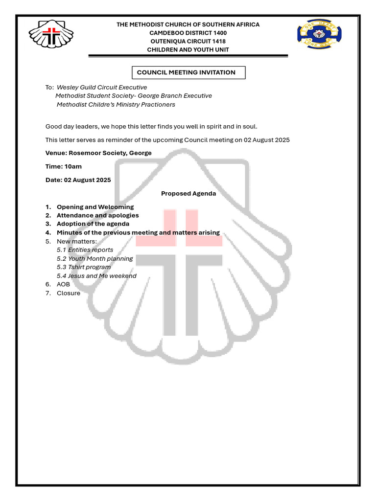 MCYU Council Meeting Invitation | PDF
