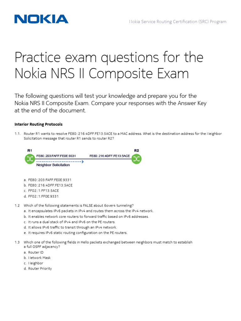 Nokia NRS II Exam Practice Questions | PDF | Networking | Multiprotocol ...