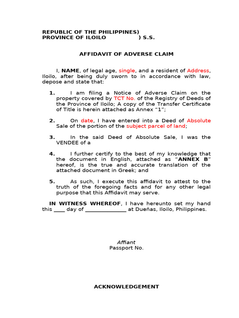 Affidavit of Adverse Claim Greek To English | PDF