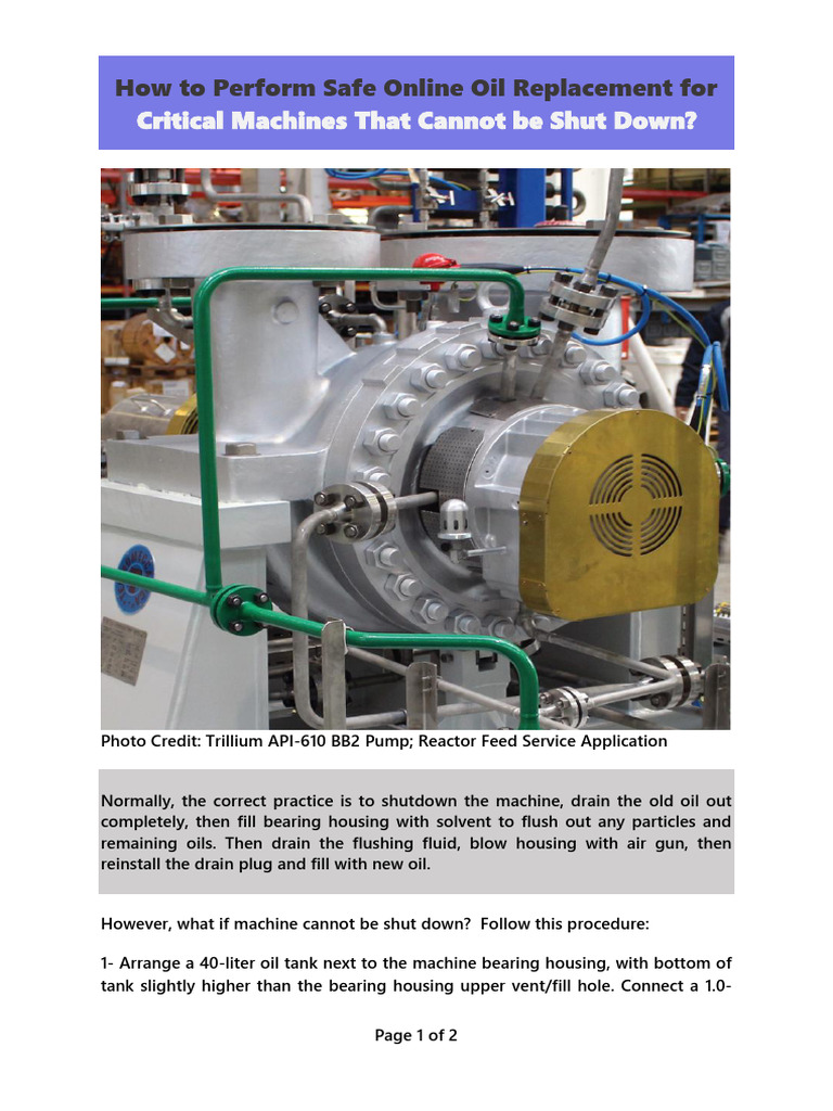How To Perform Online Lube Oil PM For Critical Machines | PDF