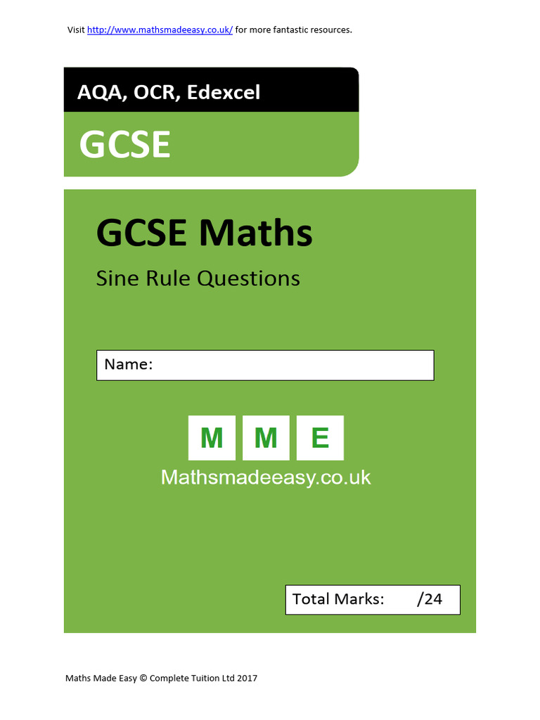 GCSE Maths Revision Sine Rule Questions | PDF