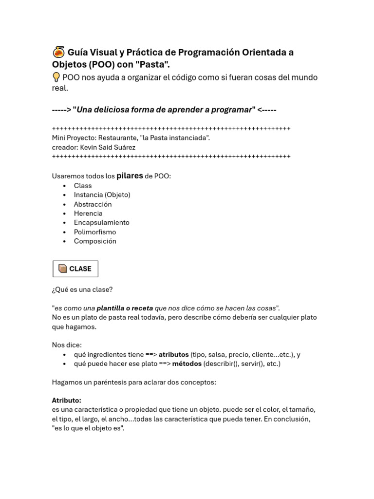 ? Guía Visual y Práctica de POO - Conpasta | PDF | Objeto (informática) | pesto