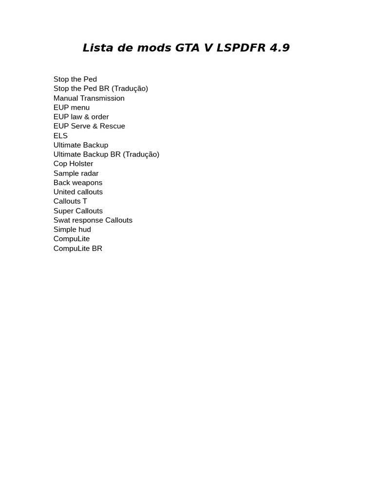 Lista de Mods Gta V LSPDFR 4 | PDF