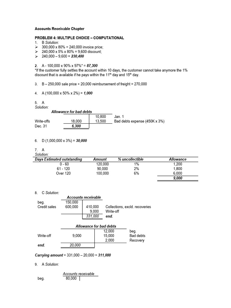 Accounts Receivable Calculations | PDF | Present Value | Bad Debt