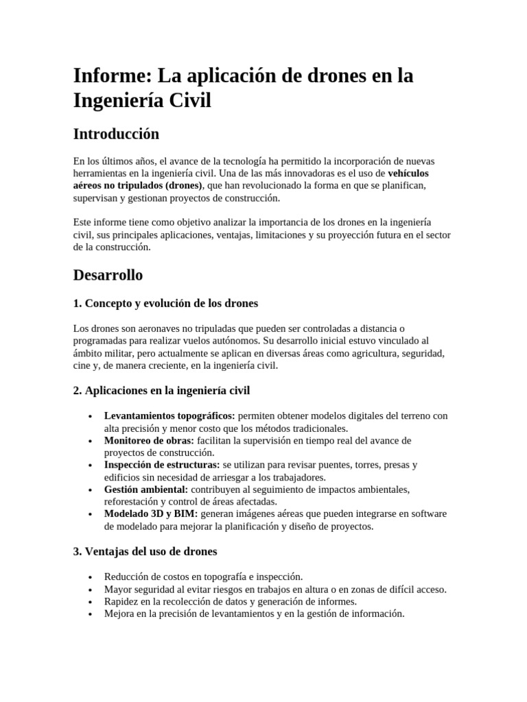 Drones en Ingeniería Civil: Innovación y Aplicaciones | PDF | Vehículo ...