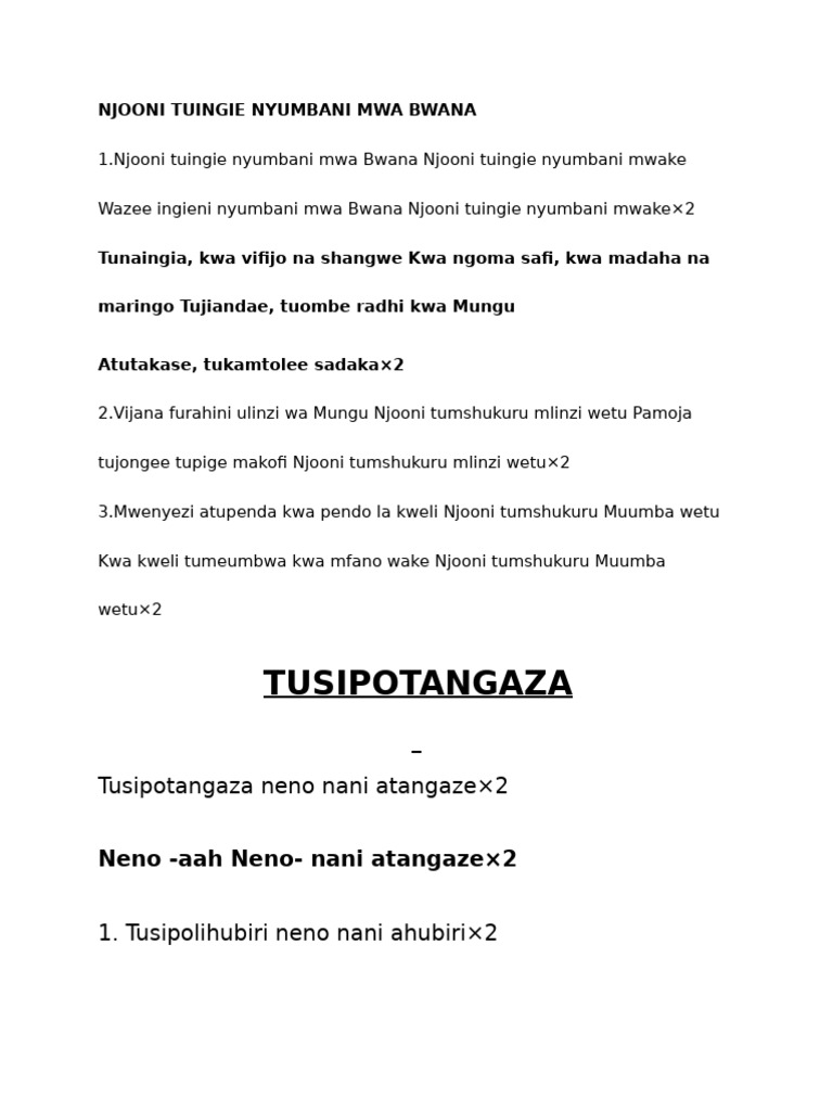 Njooni Tuingie Nyumbani Mwa Bwana | PDF