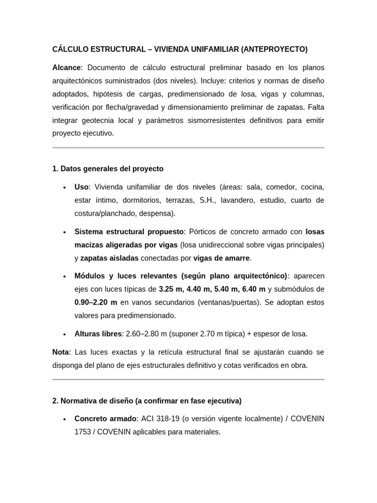 Cálculo Estructural Vivienda Unifamiliar | PDF | Ingeniería de ...