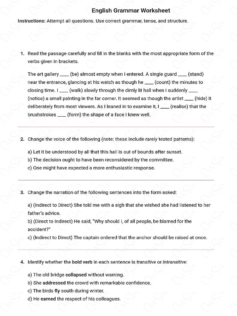English Grammar Worksheet - Cl10.aug25 | PDF