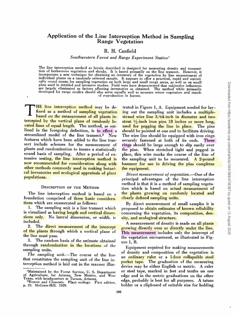 Line Interception Method for Vegetation Sampling | PDF | Sampling ...