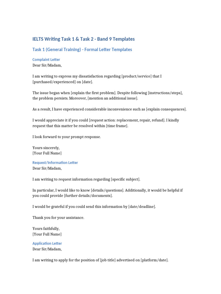 IELTS Writing Task Templates Guide | PDF | Essays | Reason