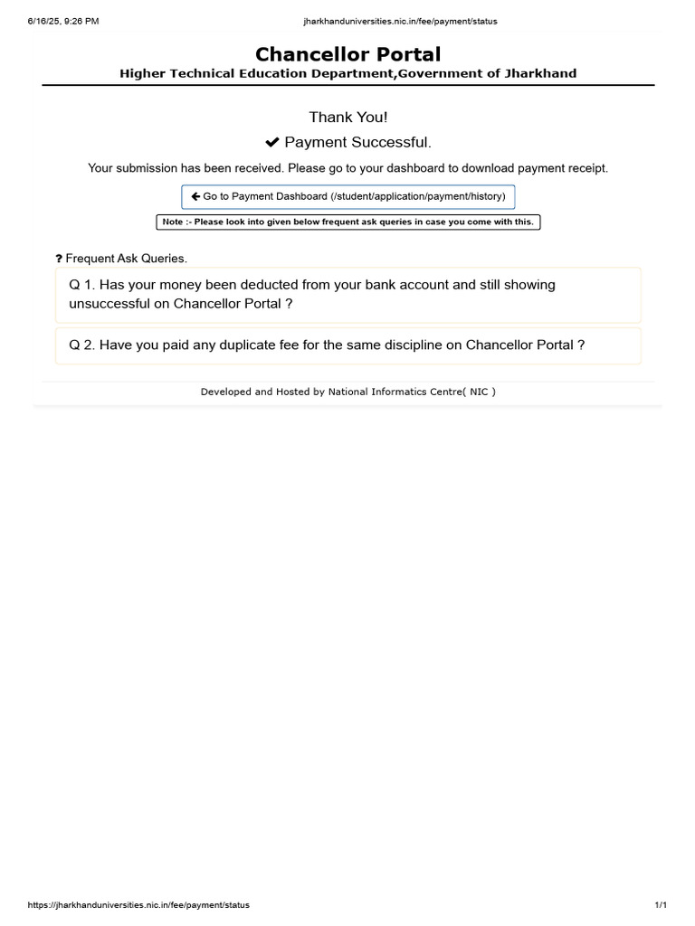 Jharkhanduniversities - Nic.in Fee Payment Status | PDF