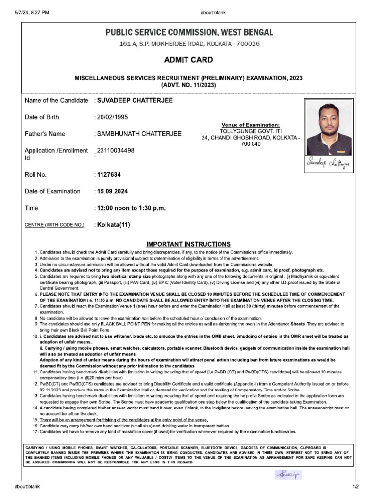 PSC Misc 2024 Admit | PDF