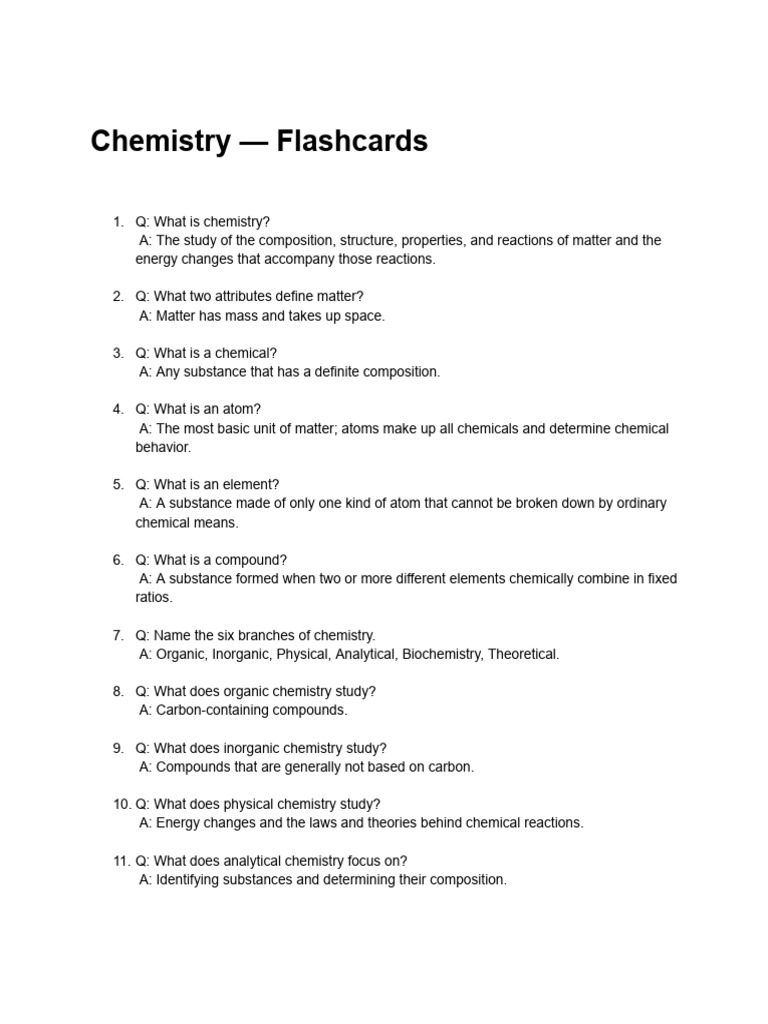 AP Chemistry - Flashcards - Matter and Change | PDF | Chemistry ...