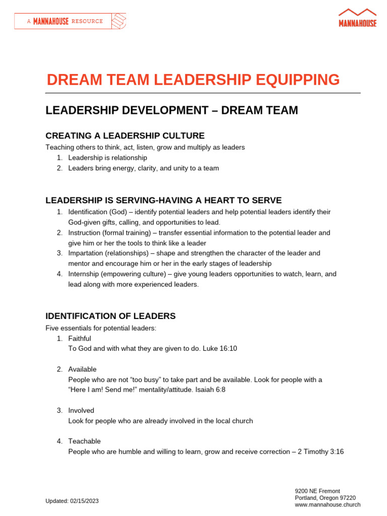 Dream Team Leadership Development Guide | PDF | Disciple (Christianity ...