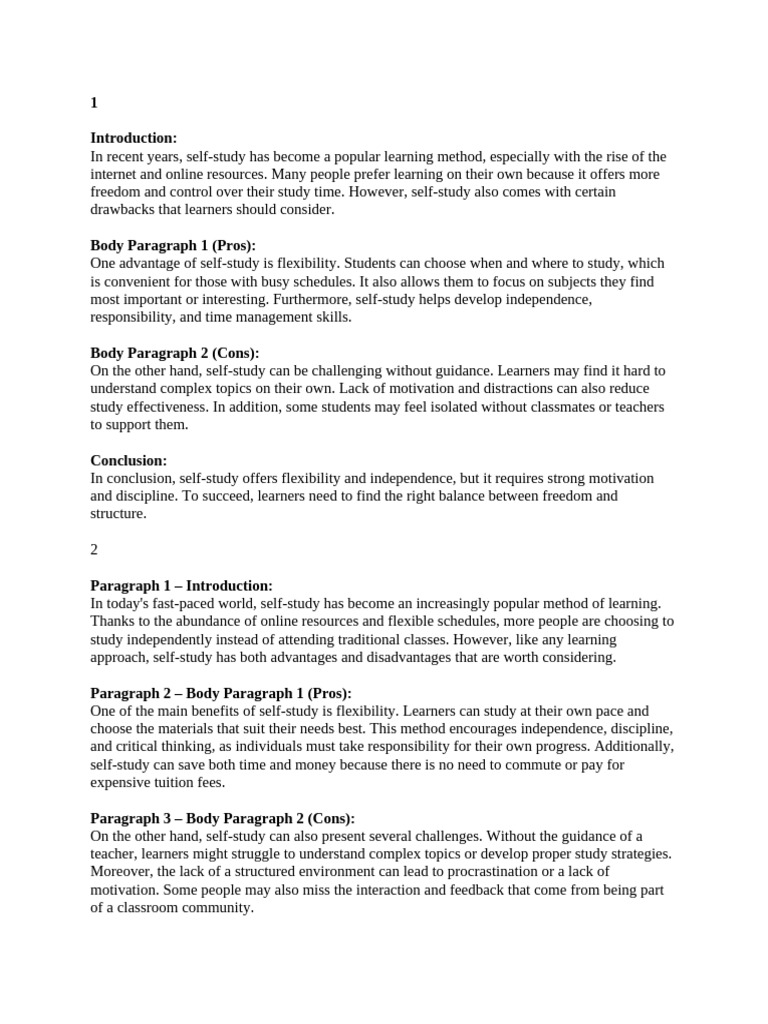 Pros and Cons Self Study | PDF | Learning | Teachers