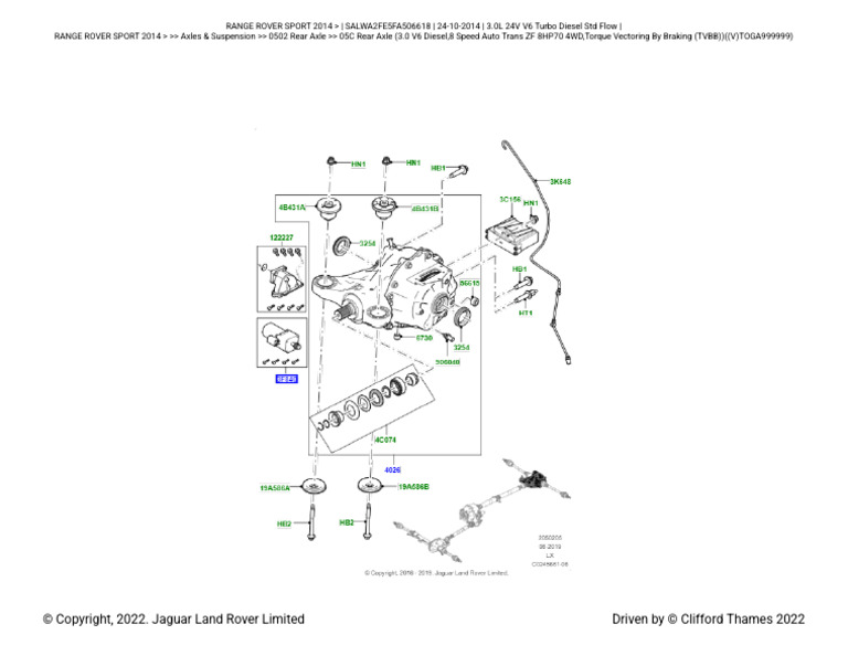 RANGE ROVER SPORT 2014 - 05C Rear Axle (3.0 V6 Diesel, 8 Speed Aut o ...