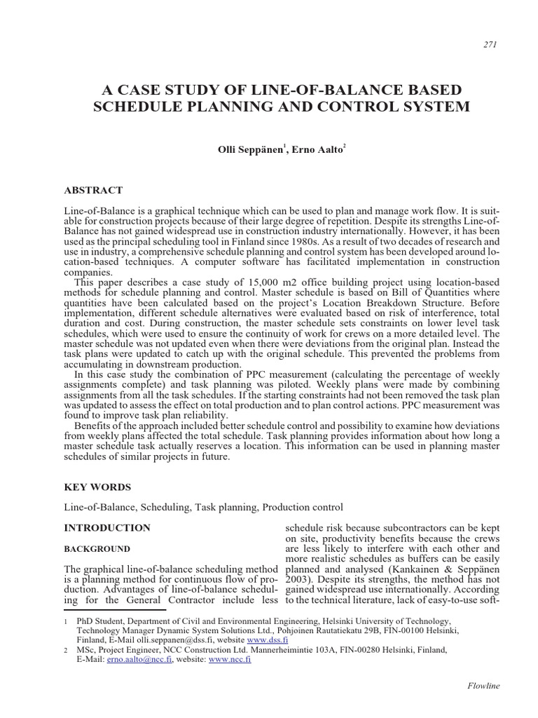 PAPER Seppanen and Aalto 2005 - A Case Study of Line-of-Balance Based ...