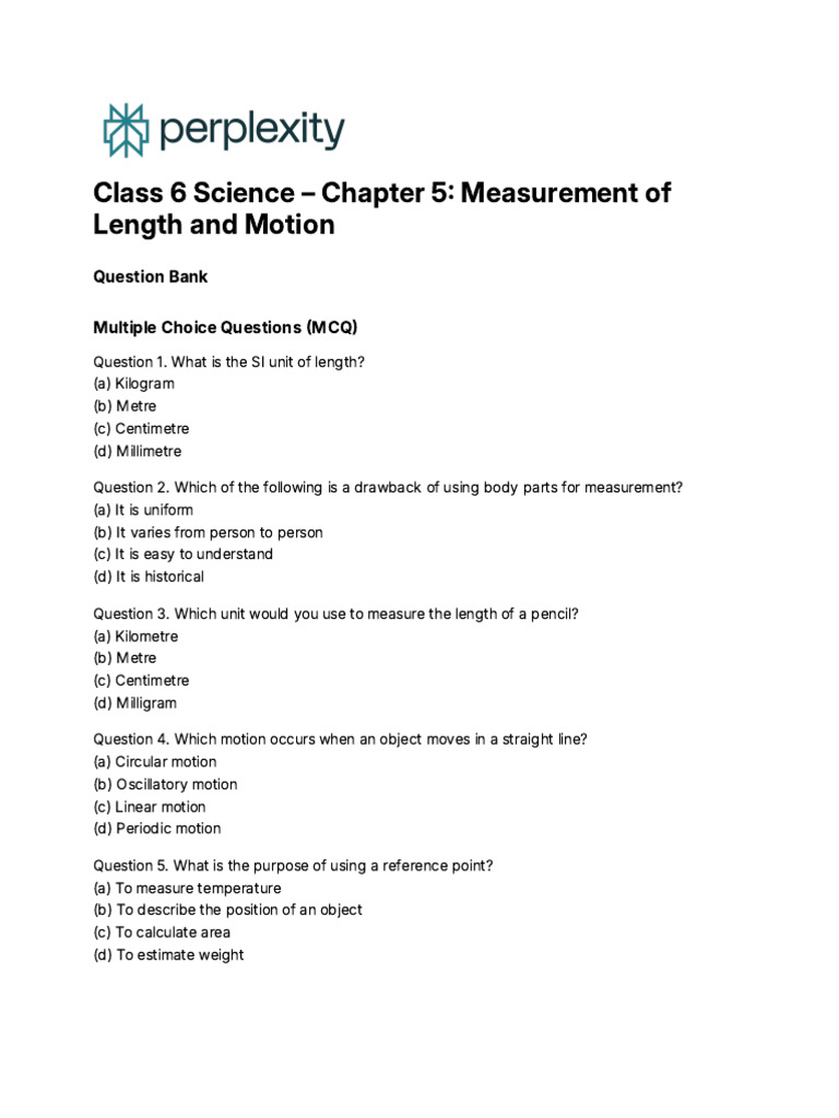 Class 6 Measurement of Length & Motion | PDF | Length | Measurement