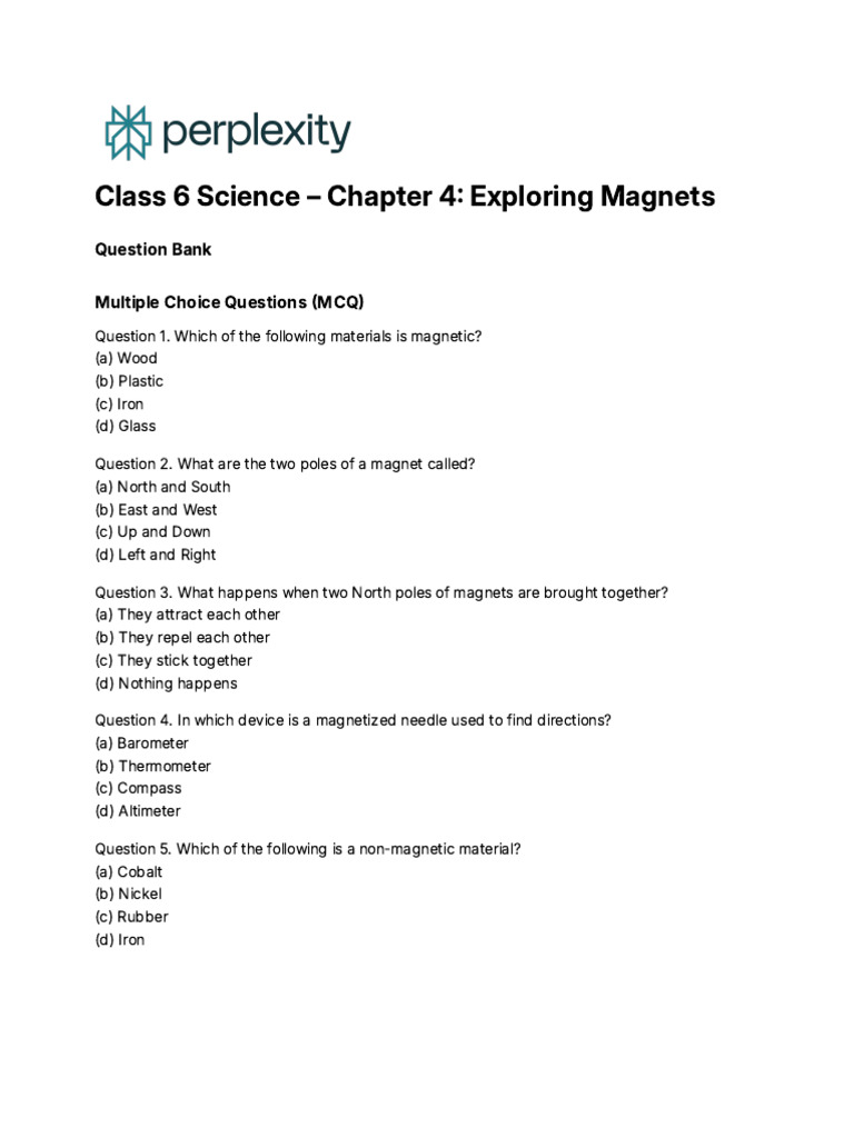 Class 6 Science - Chapter 4 - Exploring Magnets | PDF | Magnet | Magnetism