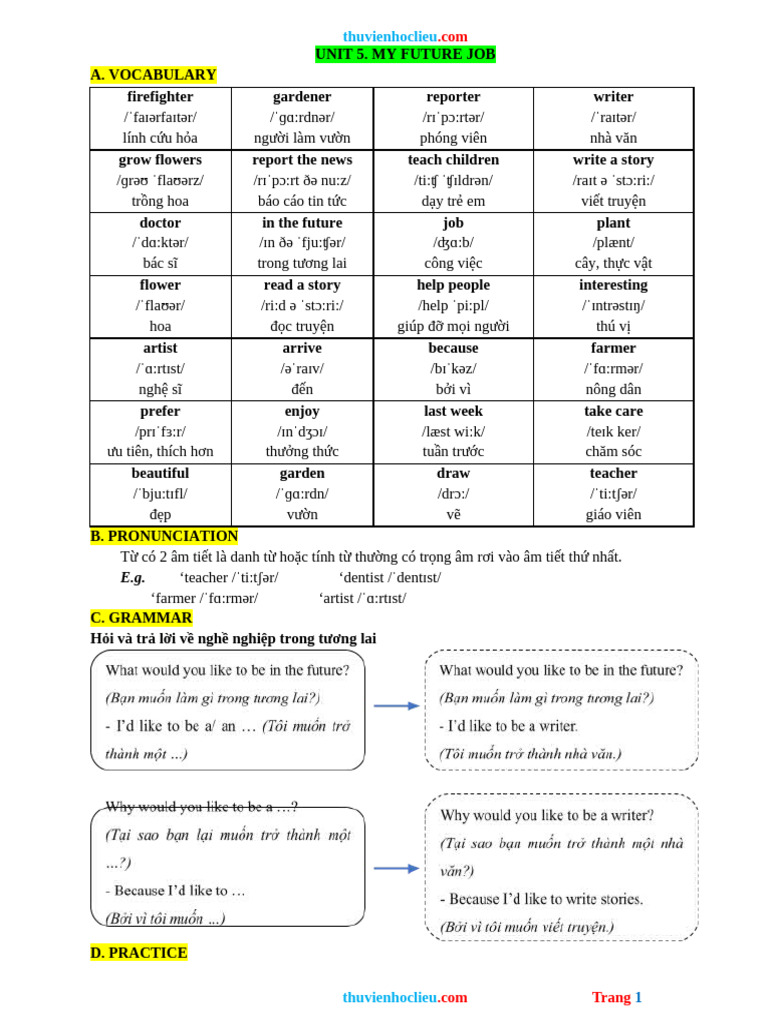 Bai Tap Anh 5 Global Unit 5 MY FUTURE JOB | PDF