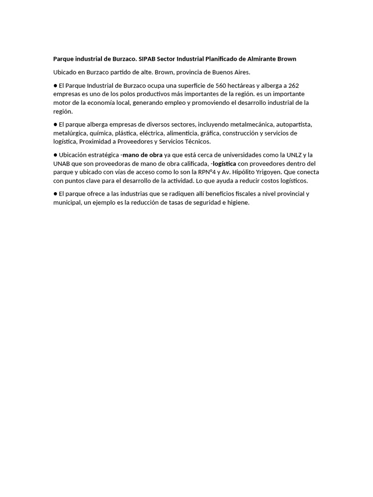 Empresas en el Parque Industrial Burzaco | PDF