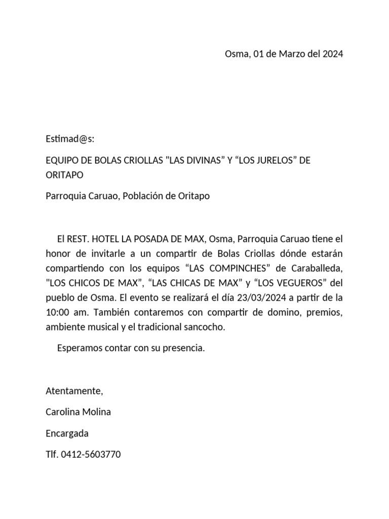 Posada de Max Carta de Invitación. - 074011 | PDF