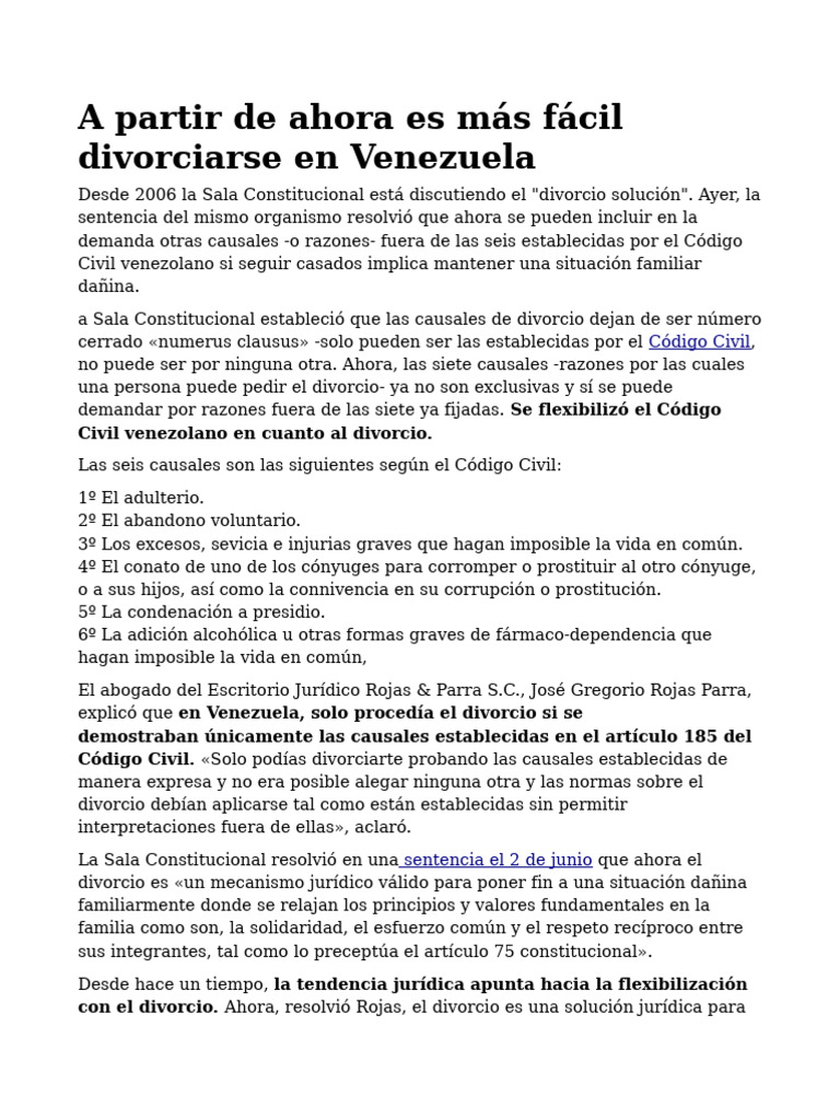 Divorcio más accesible en Venezuela | PDF | Divorcio | Matrimonio
