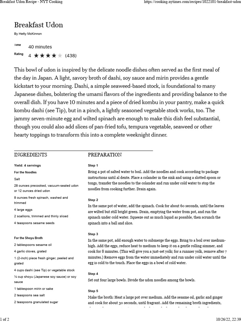 Breakfast Udon Recipe - NYT Cooking | PDF | Japanese Cuisine | Umami