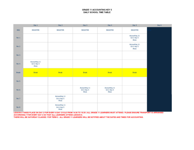Grade 11 Term 3 Accounting Time Table | PDF