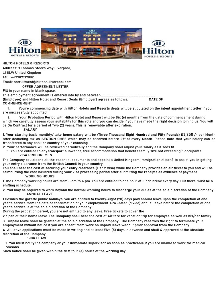Hilton Agreement Form | PDF | Annual Leave | Sick Leave