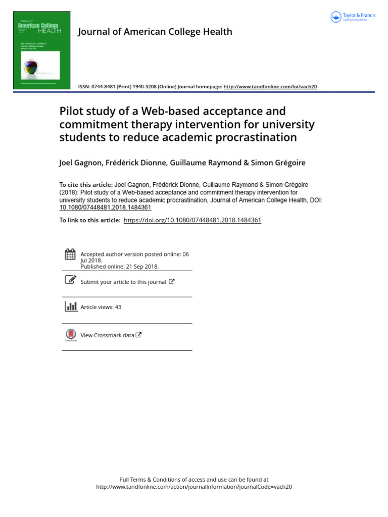 Overcoming Procrastination Among Students With ACT - Pilot Study | PDF | Procrastination ...