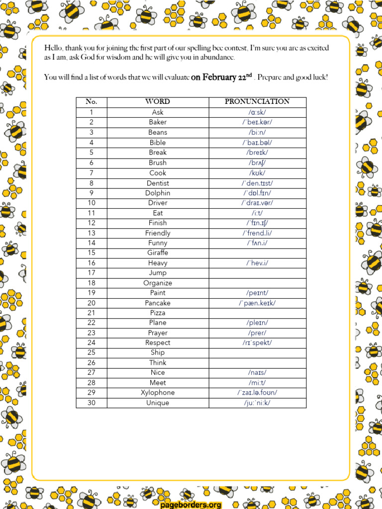 Spelling Bee Word List and Pronunciations | PDF | Spirituality